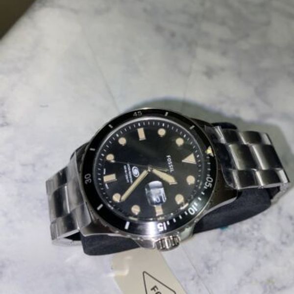 Fossil Men's Watch FS5952 Blue Quartz Black Dial Silver Stainless Steel ...