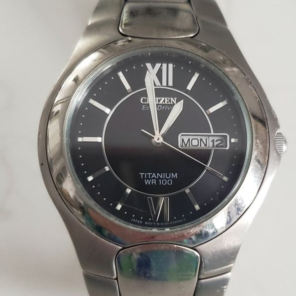 Citizen Eco Drive Titanium WR100 Day/Date Mens Stainless Watch - Needs ...