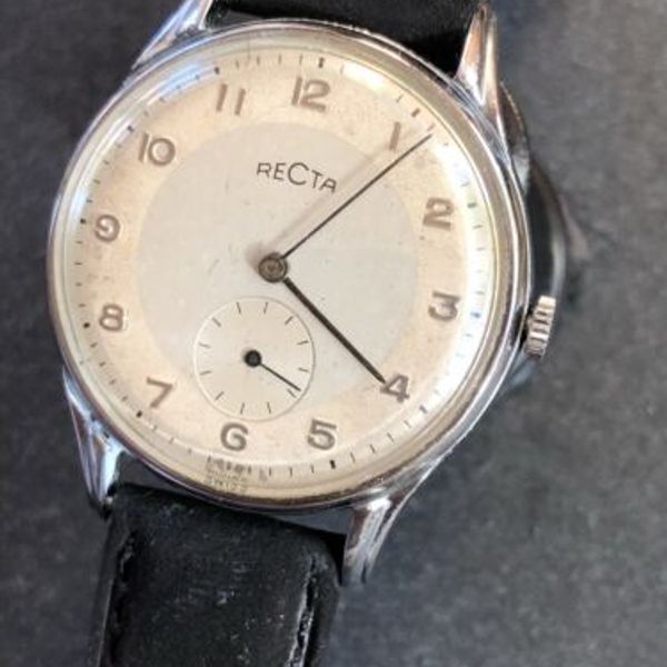 1940s Vintage Recta Bicolor Mens Watch Fancy Lugs Swiss Made 35mm Hand ...