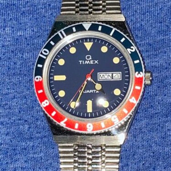 Timex Q Reissue watch, “Pepsi” bezel, steel bracelet | WatchCharts ...