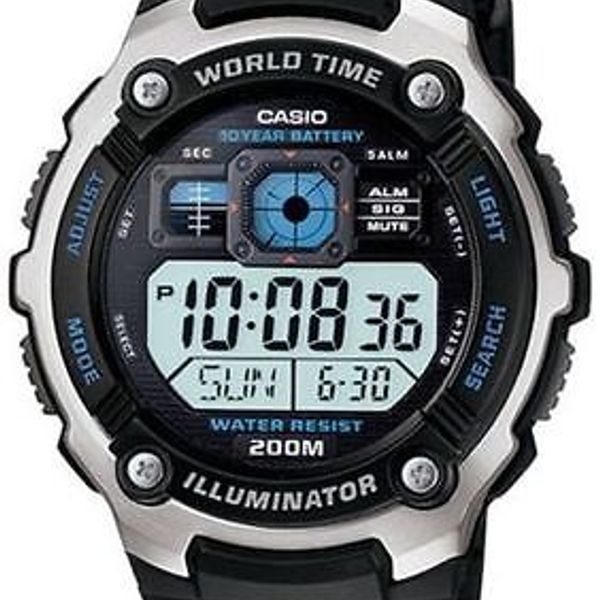 Casio AE2000W-1AV, World Time Watch, 200 Meter WR, Illuminator, 5 ...