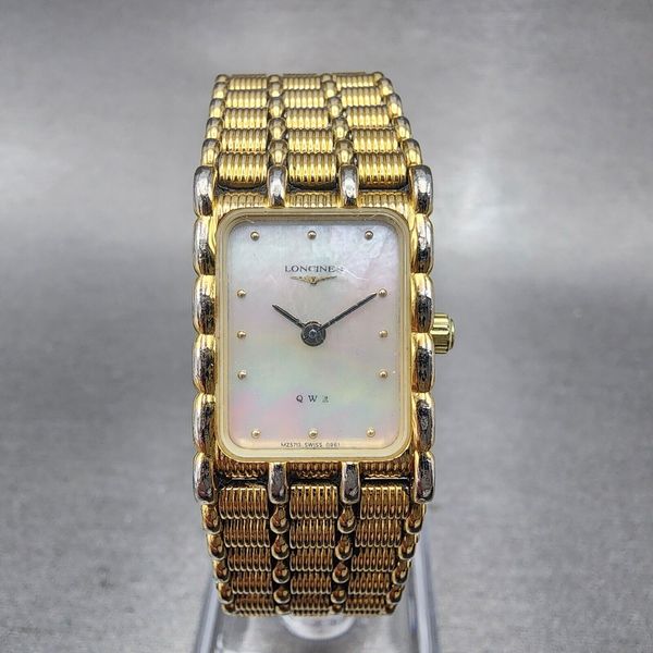 Longines QWR Tank Watch Women 17mm MOP Dial Gold Tone Rectangle New ...