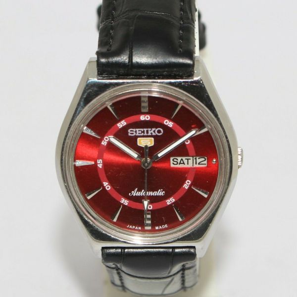 Vintage Seiko 5 Red Dial 17J Automatic 37mm 6309-3430 Men's Wrist Watch ...