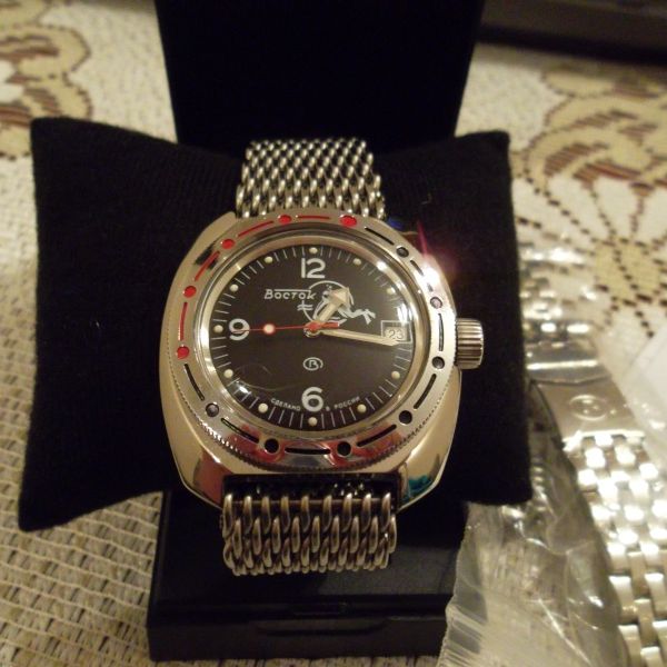 Vostok Amphibia Black Scuba Dude with wjean mesh | WatchCharts Marketplace