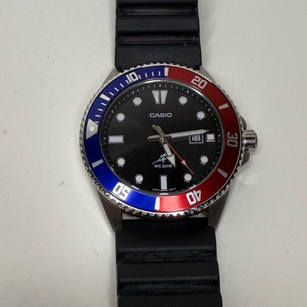 Men's Casio Duro Marlin Pepsi Dial Wristwatch (Quartz) w/ Black Rubber ...