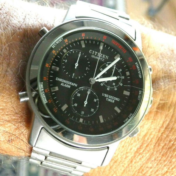VINTAGE CITIZEN 3530 3531 - 351347 QUARTZ CHRONOGRAPH ALARM STEEL WRIST ...