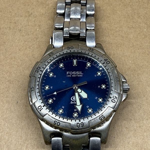 Fossil Blue Mens Diver Watch Stainless Steel AM3206 w Original Tin ...