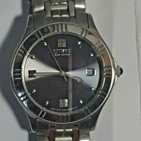 CITIZEN Eco-Drive Stainless Steel Mens Date WATCH E111 Solar Black Dial ...