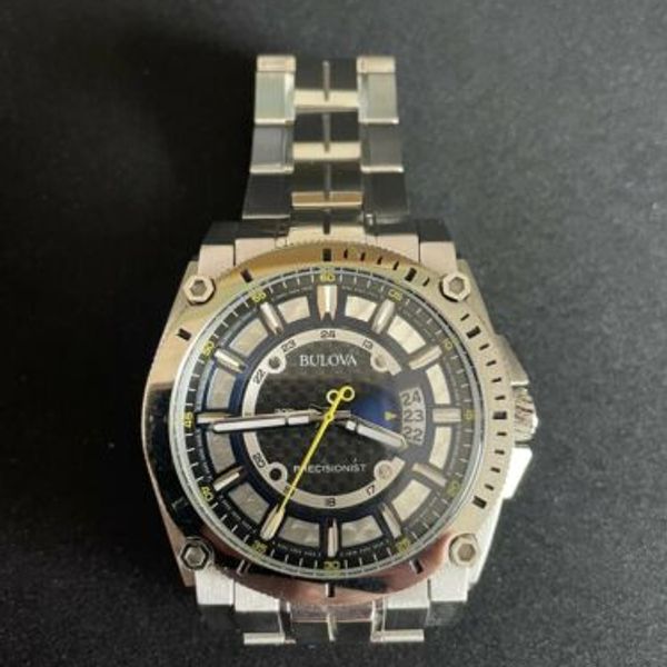Bulova 96B131 Precisionist Silver Tone Stainless Steel Date Mens Watch ...