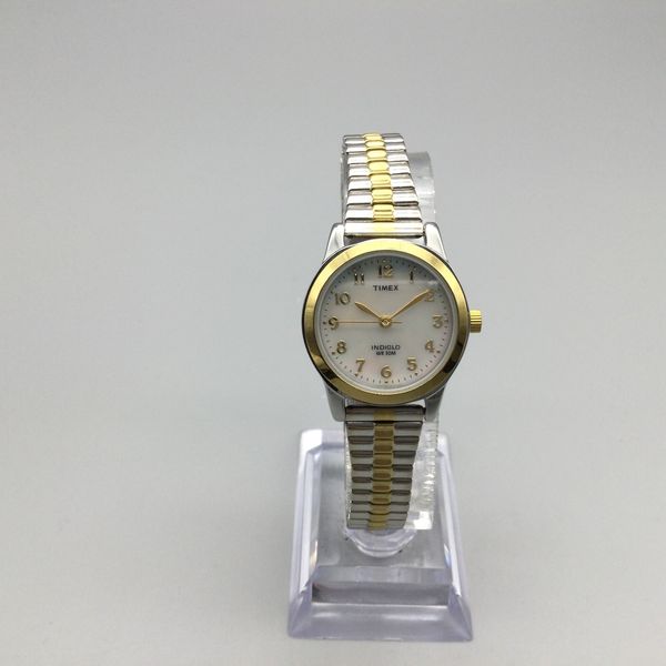 Timex Watch Women Indiglo T2M828 25mm Silver Gold Tone MOP Stretch New ...