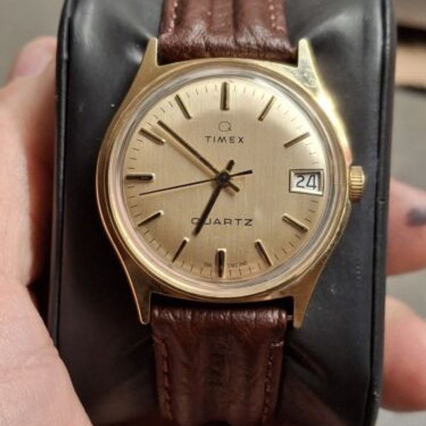 Timex Q Quartz Gold Tone Mens Vintage 1980s Retro Watch 1980 ...