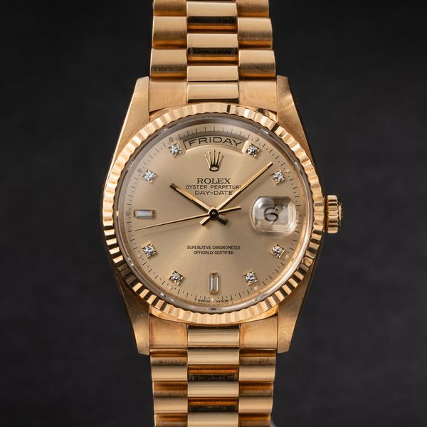 FS: 1990 Rolex 18K YG Day-Date 18238 Champagne Diamond Dial | WatchCharts