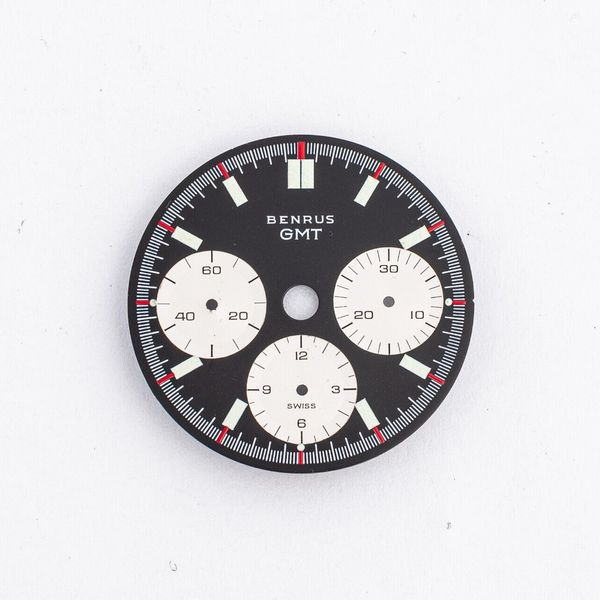 Vintage Benrus GMT Chronograph Watch Dial! Black w/3 Silver Registers ...