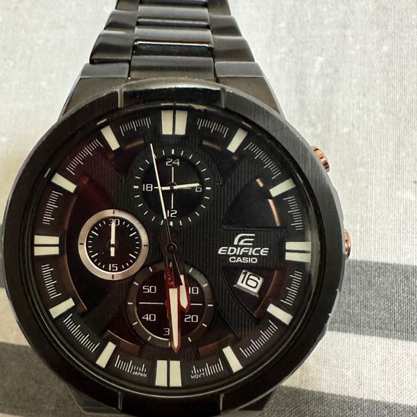 Casio Edifice black mens watch - chronograph stainless steel ...