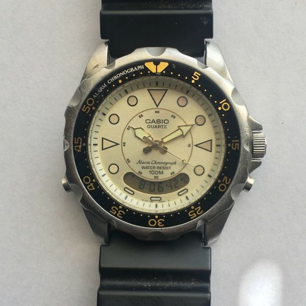 Vintage Casio AD-520 (388) SMILEY Dive watch JAPAN 43mm EXCELLENT ...
