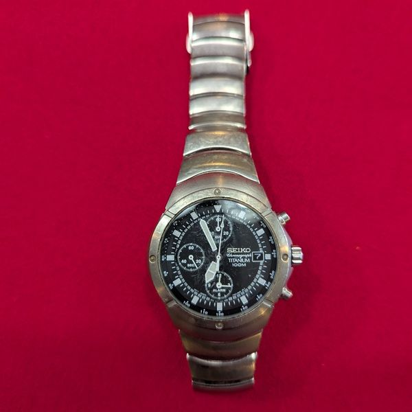 Men's Seiko Vintage Titanium Chronograph 40mm 10 Bar 7T62 0AG0 6.5" New ...