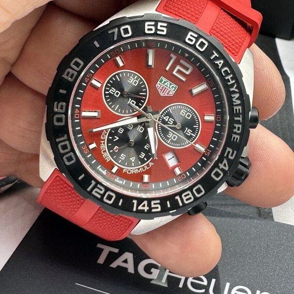 Tag Heuer Formula 1 Chronograph 43mm Red Dial Original Rubber Band Box ...