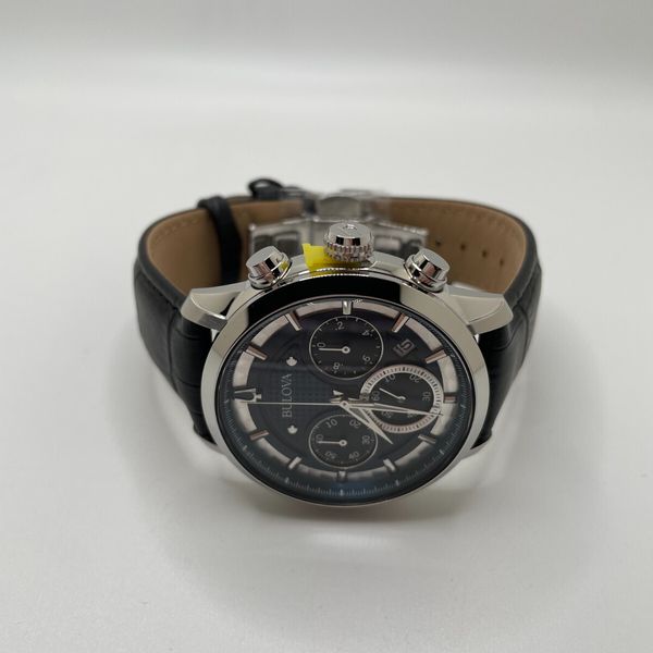 Bulova Sutton 96B420 Mens Black Dial Leather Strap Chronograph Analog ...