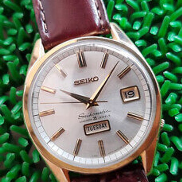 Rare Vintage Seikomatic Weekdater 6218-8971 Diashock 35 Jewels Gold ...
