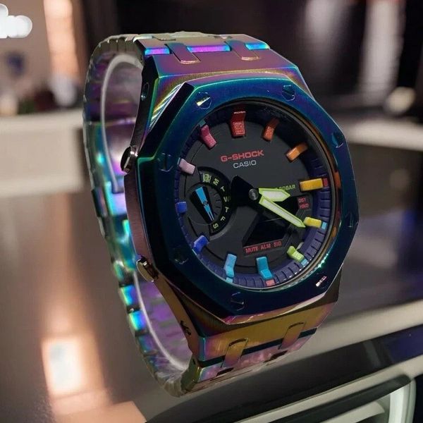 Casio G-Shock GA-2100RGB-1AER Rainbow Dial Custom Mod "Purple Flame ...