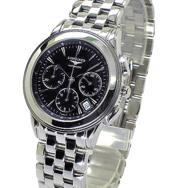 Longines ★ Flagship, chronograph, automatic, SS, black dial, back ...