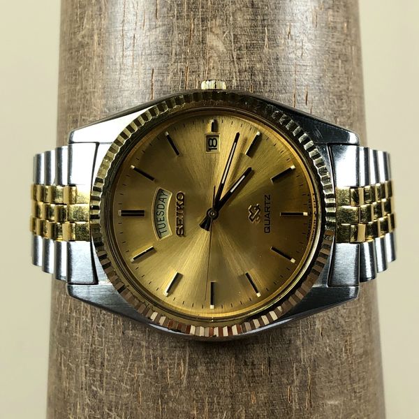 Seiko SQ Men 5Y23-8A69 President Day Date Two Tone Quartz 35mm Watch 7 1/4" | WatchCharts ...