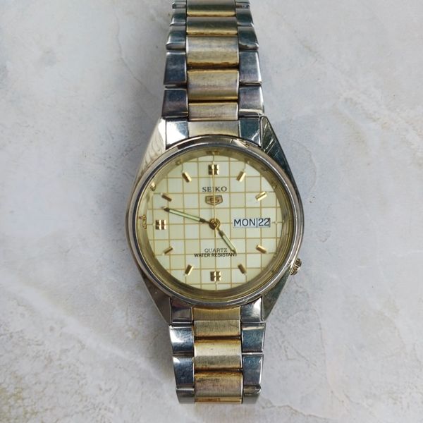 ~Rare Seiko 5 Quartz 2906 0400 Checker Board Day/Date Dial Menâ s Watch ...
