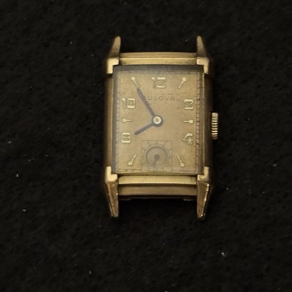 Vintage 1940s Bulova Art Deco Rectangular Watch Sub Seconds 14k Gold ...