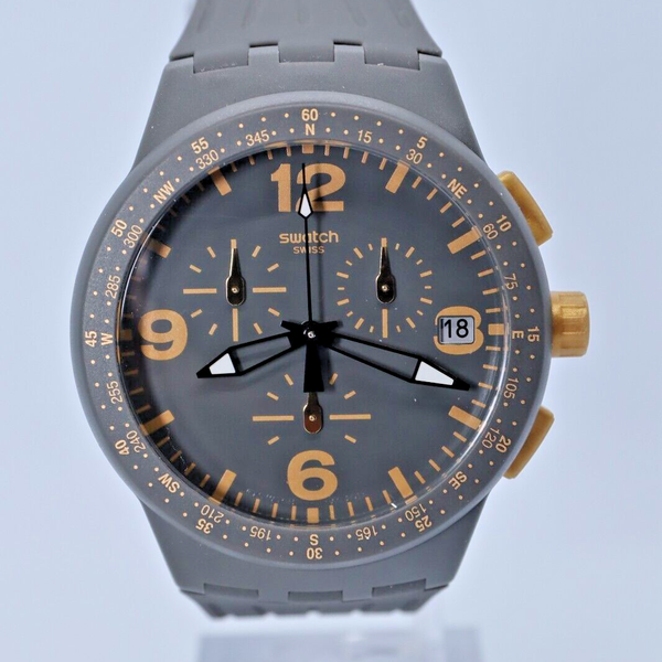 NEW Swatch Swiss Gordon SUSA401 Plastic Analog Gray Gold Watch ...