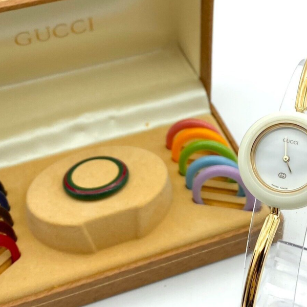 Gucci Change Bezel 12 Colors White / Gold Dial Women Watch Boxed On ...