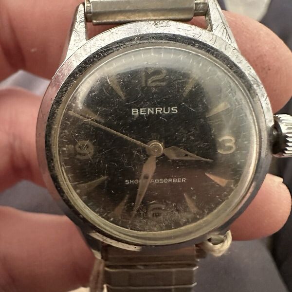 Vintage Mens Automatic Wrist Watch Runs Benrus Black Dial | WatchCharts ...