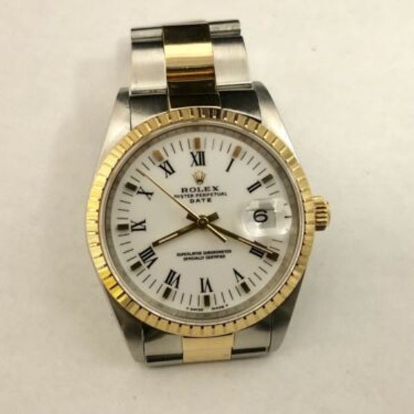 Rolex Date 15223 18K Gold & Stainless Steel Watch Oyster Band Roman ...