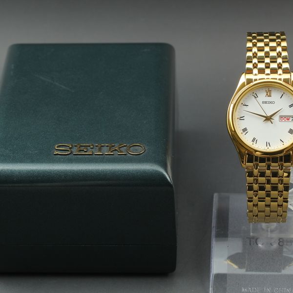 Vintage 1996 [N MINT / Box] Seiko 7N43-6151 White Dial Gold Roman Qz ...