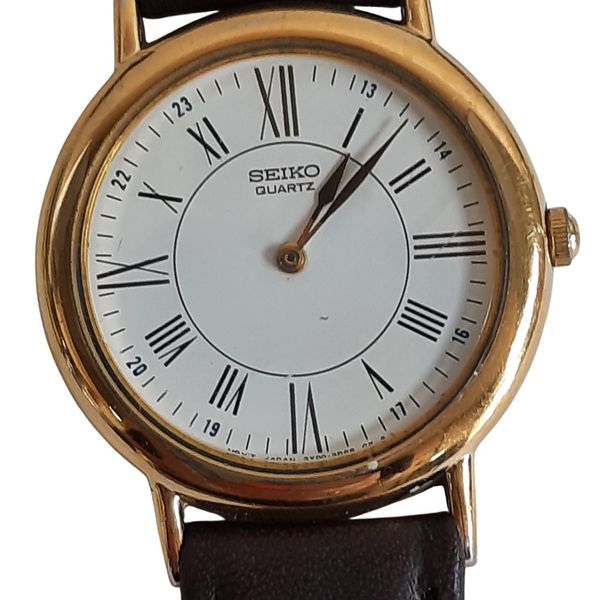 Ladies Seiko Quartz Roman Numerals Gold Tone Stainless Steel Watch ...