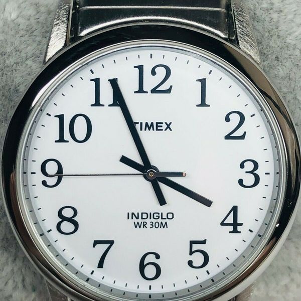 Men's Timex Indiglo WR 30M Silver Tone Quartz Watch New Battery ...