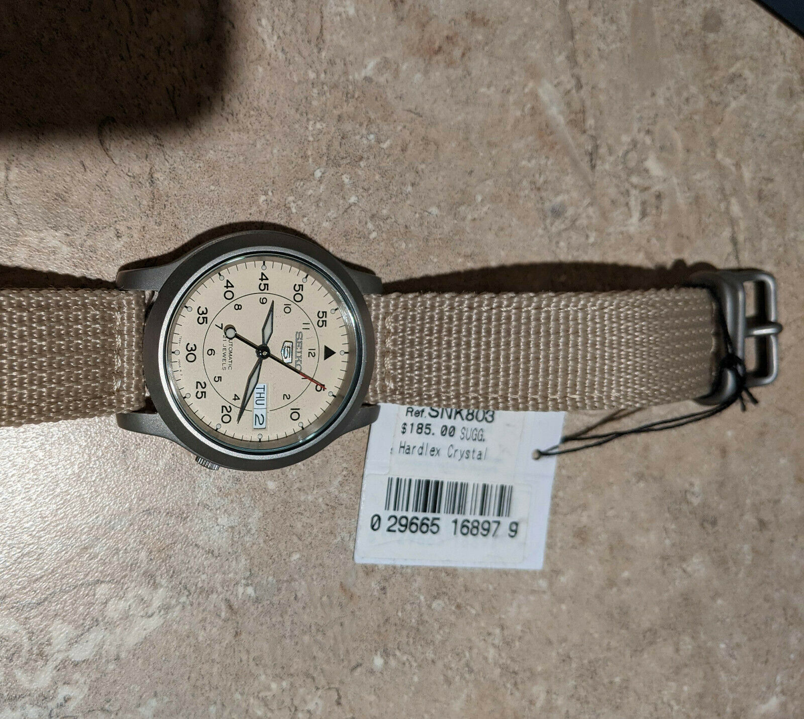 Seiko Men's SNK803 Seiko 5 Automatic Watch with Beige Canvas Strap ...