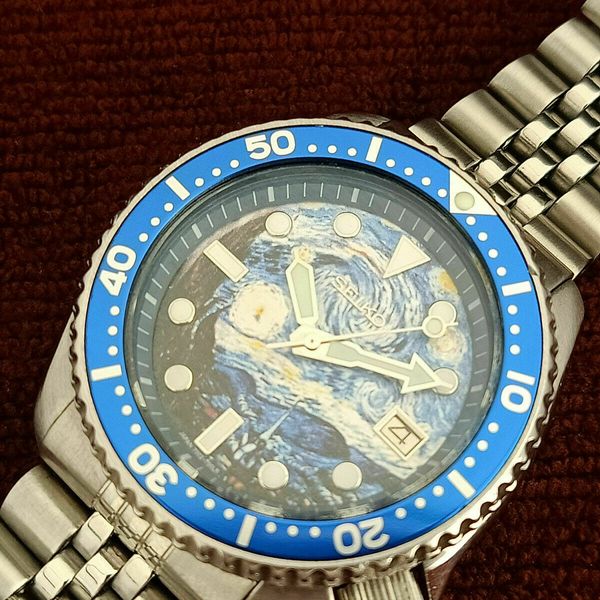 THE STARRY NIGHT FACE MODDED SEIKO DIVER 7002-7000 AUTOMATIC MEN'S ...