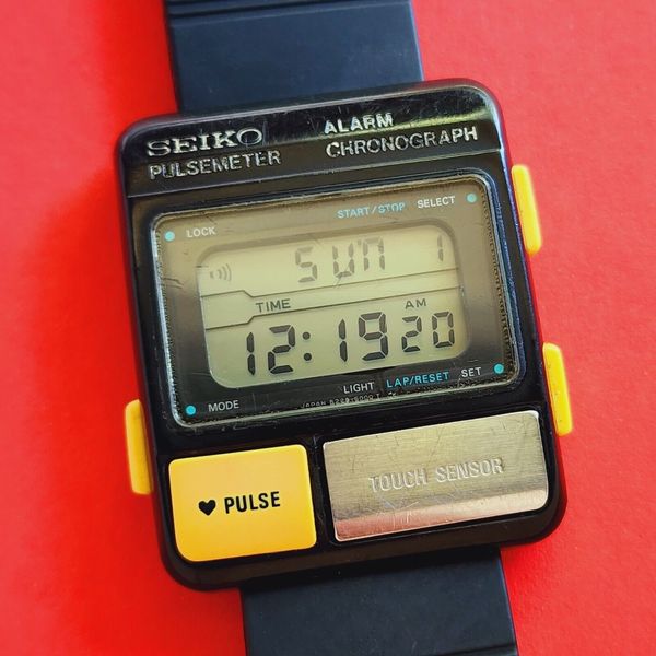 Seiko Pulse Meter Watch 1982 Rare Black Yellow Vintage Runners Retro ...