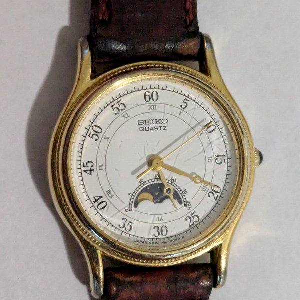 Vintage 1980s Seiko Moon Phase Quartz Watch Gold-Tone Working Rare ...