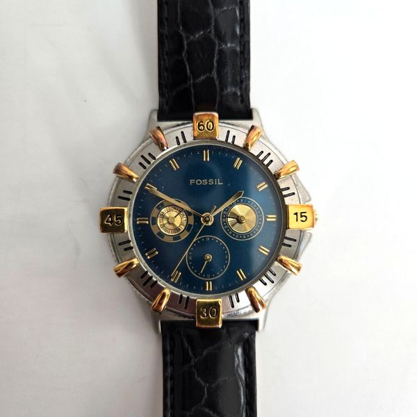Vintage Fossil Menâ s Watch Day/Date Rotating Bezel Japan Wristwatch ...