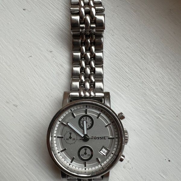 Fossil Boyfriend Chronograph Silver Dial Silver Steel Strap Watch For ...
