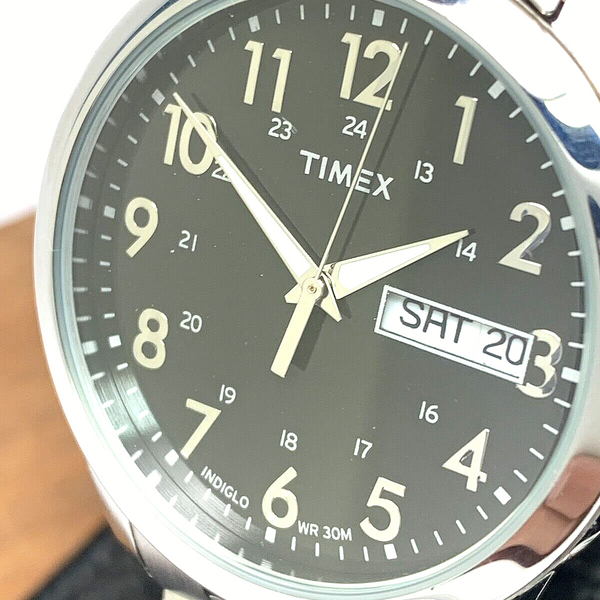 Timex Men's Watch T2M932 Quartz Black Dial Day Date Silver Steel ...