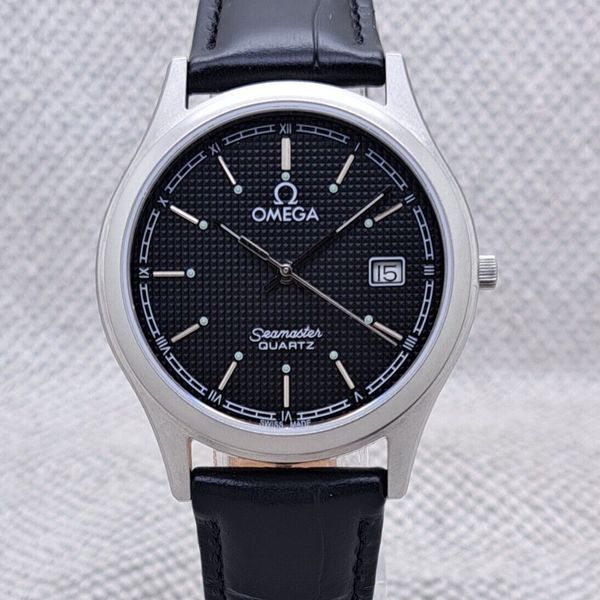Vintage Omega Seamaster Black Dial 1425 Date Quartz Men's Swiss Watch ...