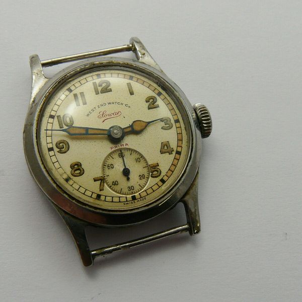 VINTAGE 1940s WEST END WATCH CO SOWAR PRIMA MILITARY DIAL GENTS WATCH ...