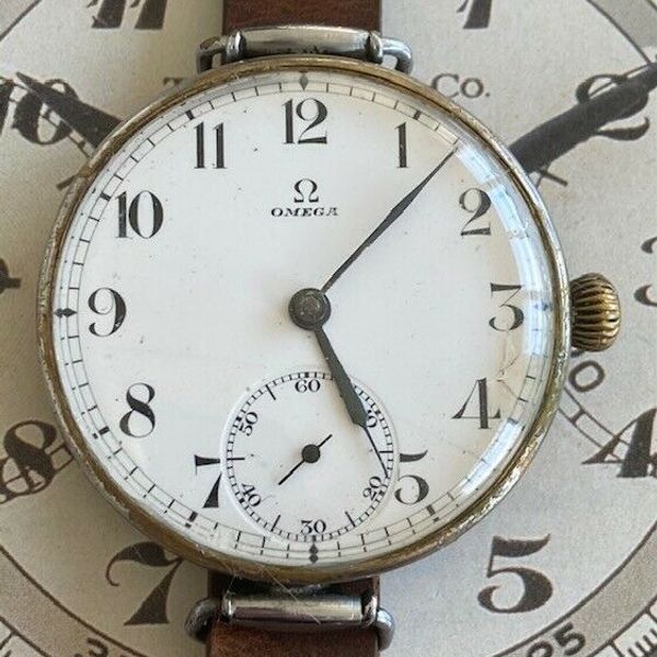 Stunning 1914 Large 43mm Omega WW1 Trench Watch with Sensational Crown ...