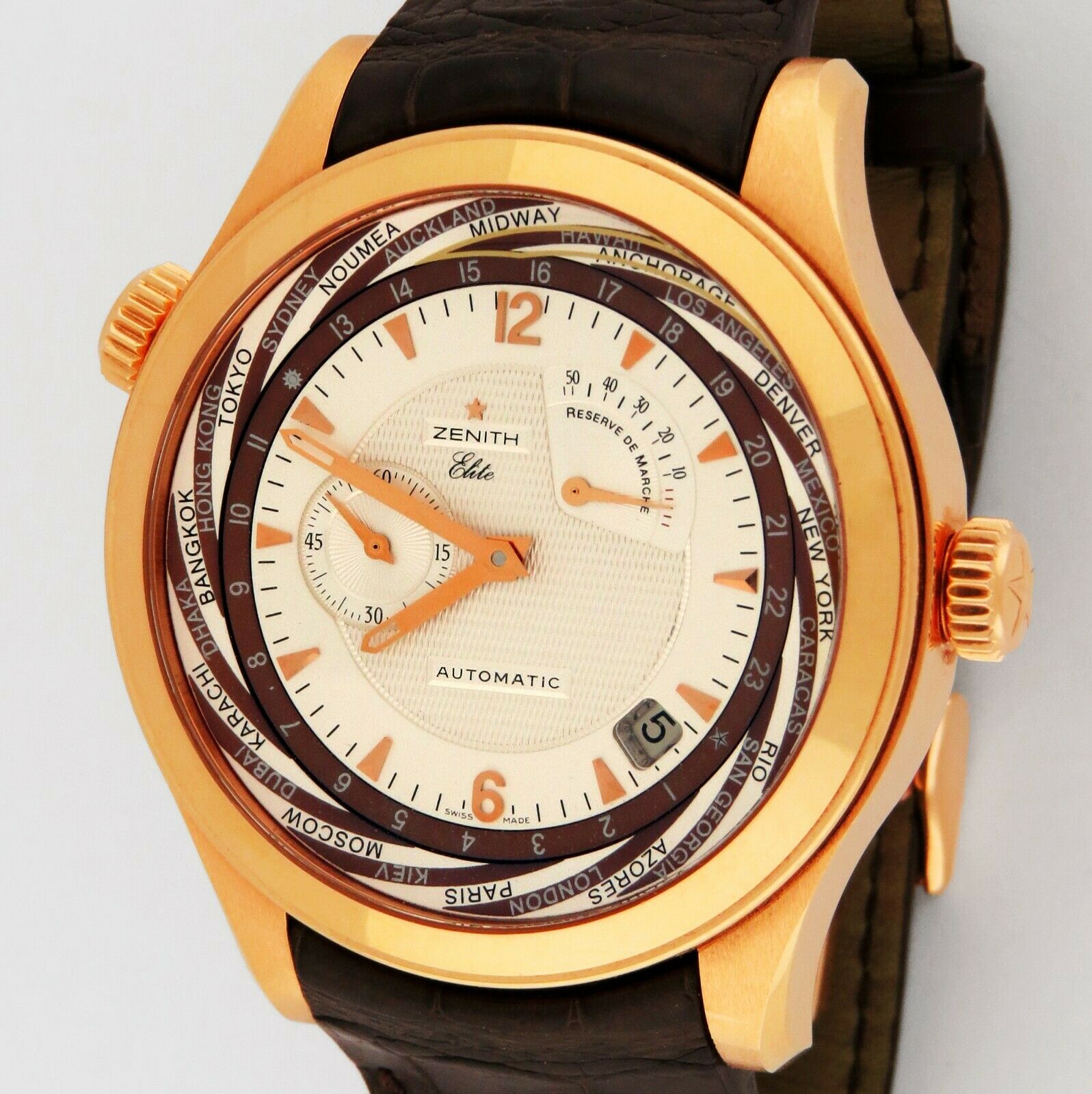 Zenith 18K Rose Gold Grande Class Multicity Traveler World Time 18.0520 ...
