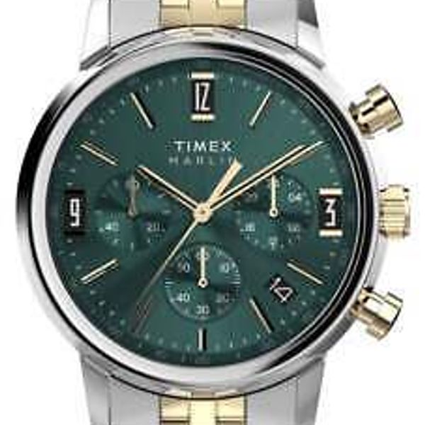 Timex Marlin Quartz Chrono (40mm) Green Dial / Two-Tone Stainless Steel ...