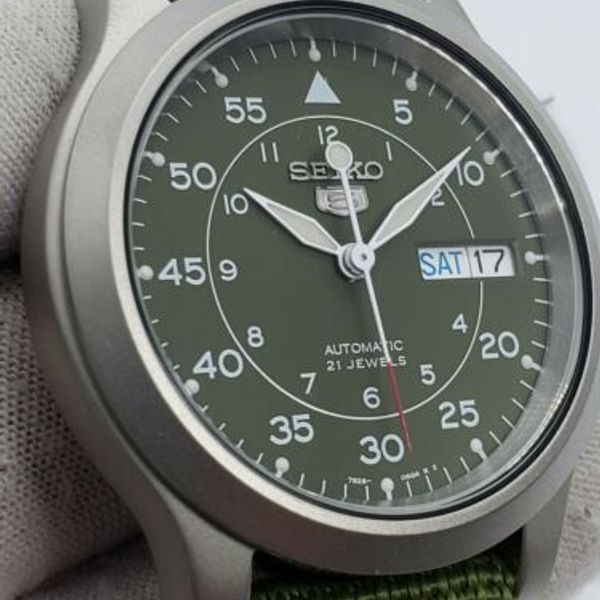 Seiko 5 SNK805 MILITARY Automatic Day Date Green Nylon Wrap Men's Watch ...