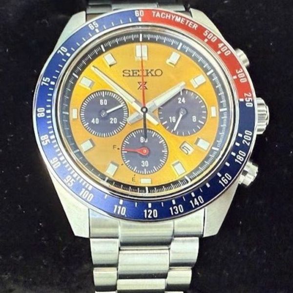 Seiko Prospex Speedtimer Pogue Solar Steel Bracelet Gold Dial Watch ...