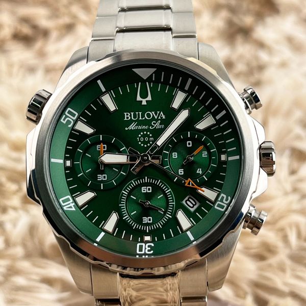 Bulova Marine Star Green Dial Chronograph Stainless Steel Men's Watch ...